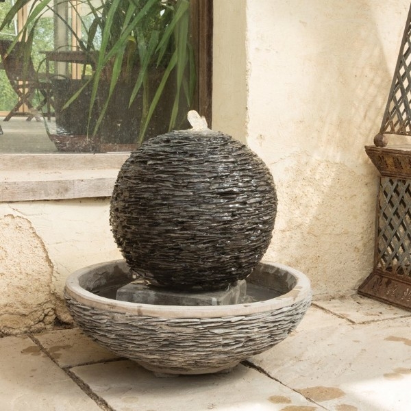 Spherical Slate Water Feature with Bowl - The Secret Garden